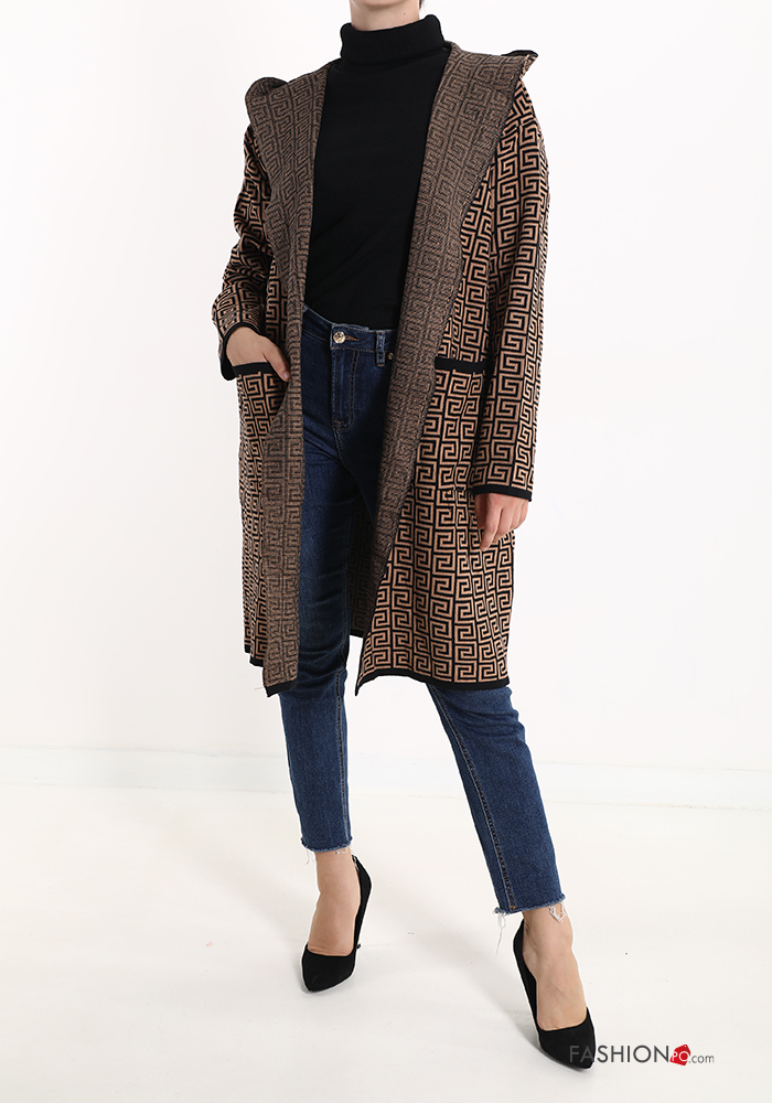 Geometric pattern Duster Coat with pockets with | P46220052542 | EN