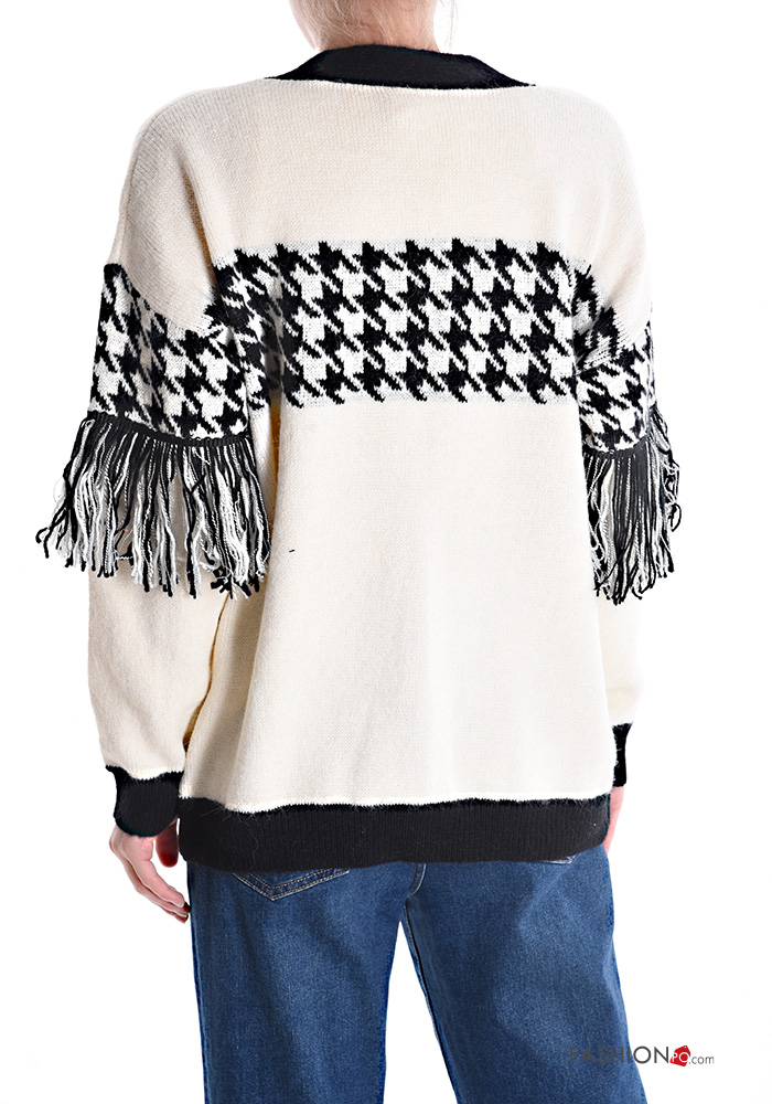 Cardigan in Misto Lana Fantasia pied de poule scollo a V con bottoni ...