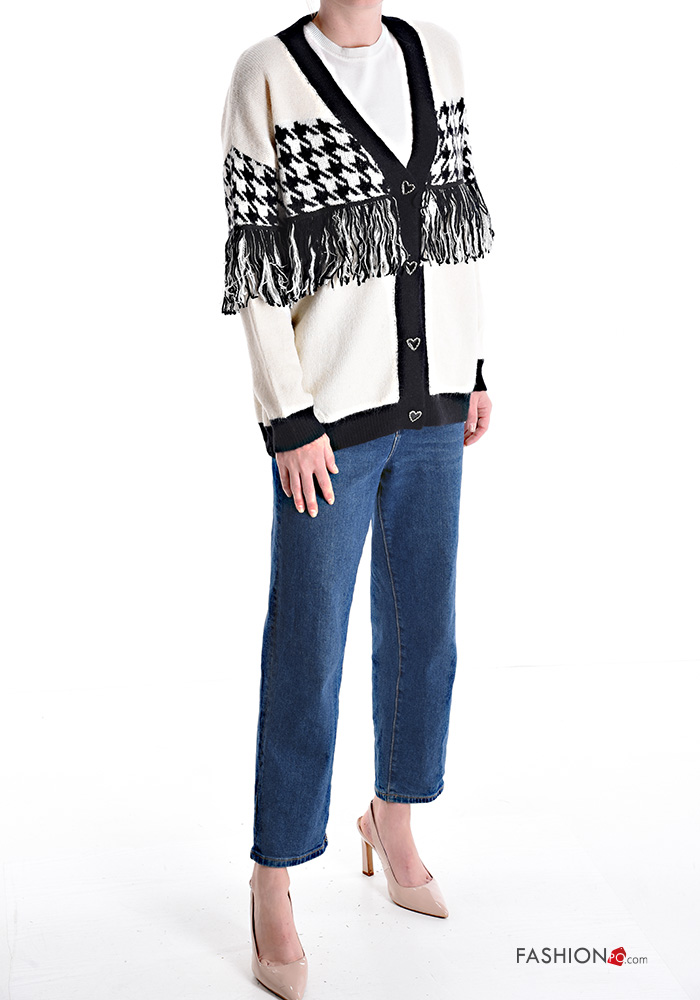 Cardigan in Misto Lana Fantasia pied de poule scollo a V con bottoni ...