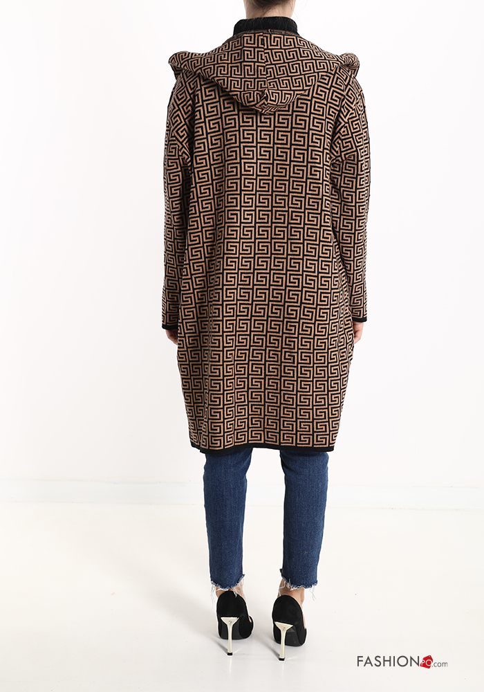Geometric pattern Duster Coat with pockets with hood | Coats & Jackets ...