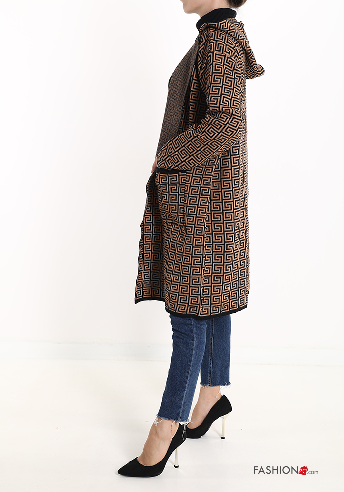 Geometric pattern Duster Coat with pockets with hood | Coats & Jackets ...