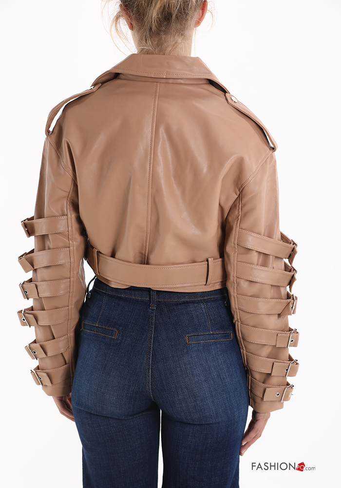 faux leather mini Biker Jacket with belt with lining with zip | Coats ...